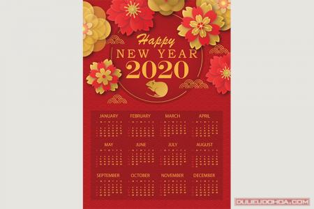 Vector Lịch Tết 2020, Lịch Năm 2020 File AI Free Download