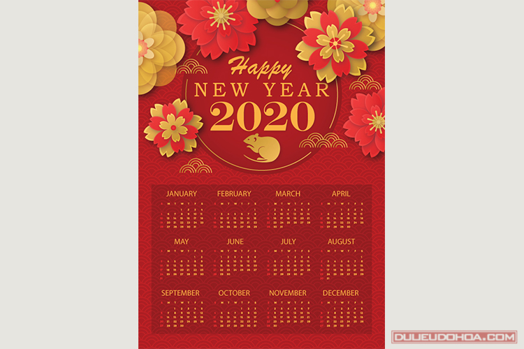 Vector Lịch Tết 2020, Lịch Năm 2020 File AI Free Download